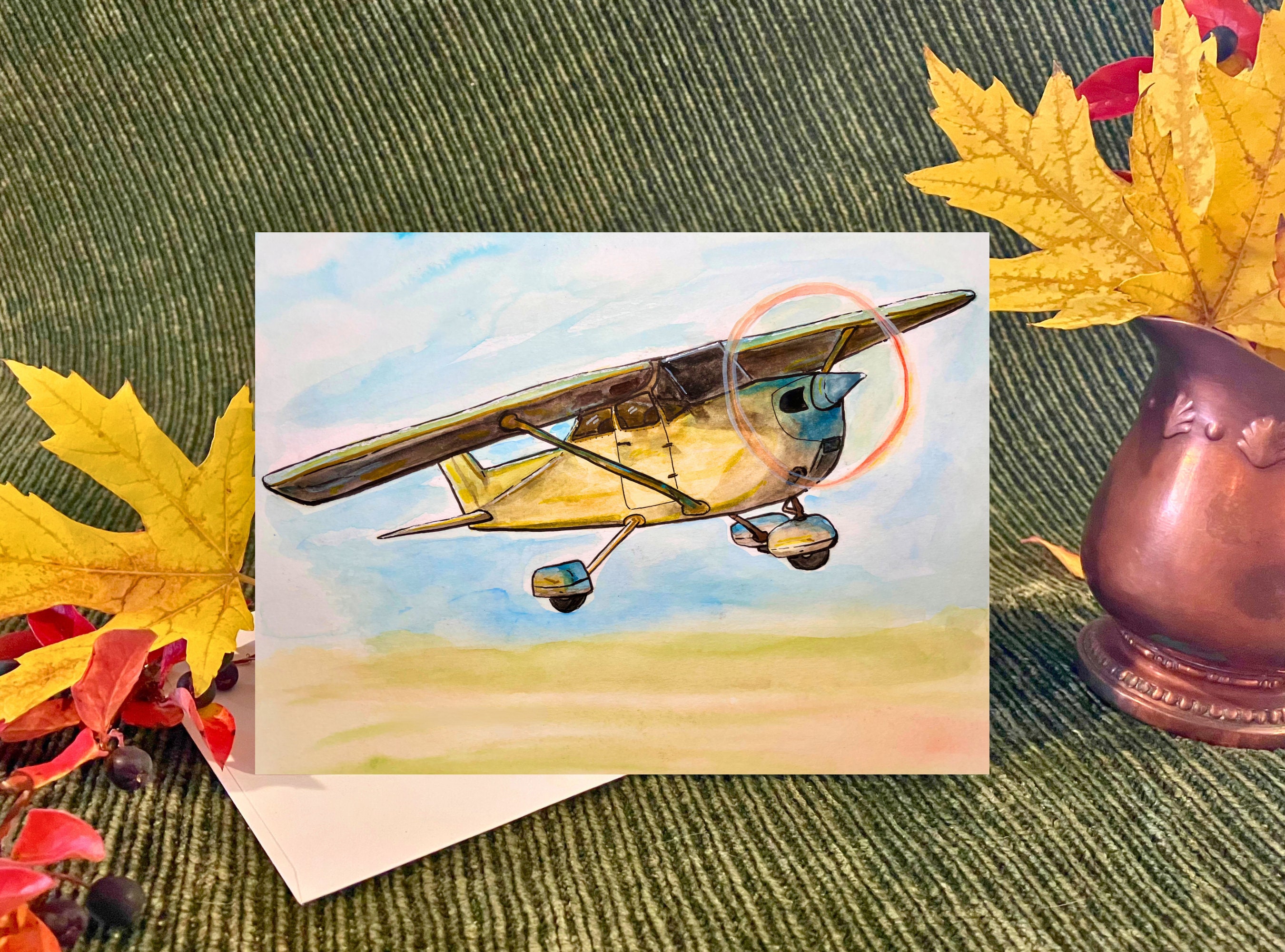Watercolor Cessna Plane Card: Vintage Airplane Greeting Card - Etsy