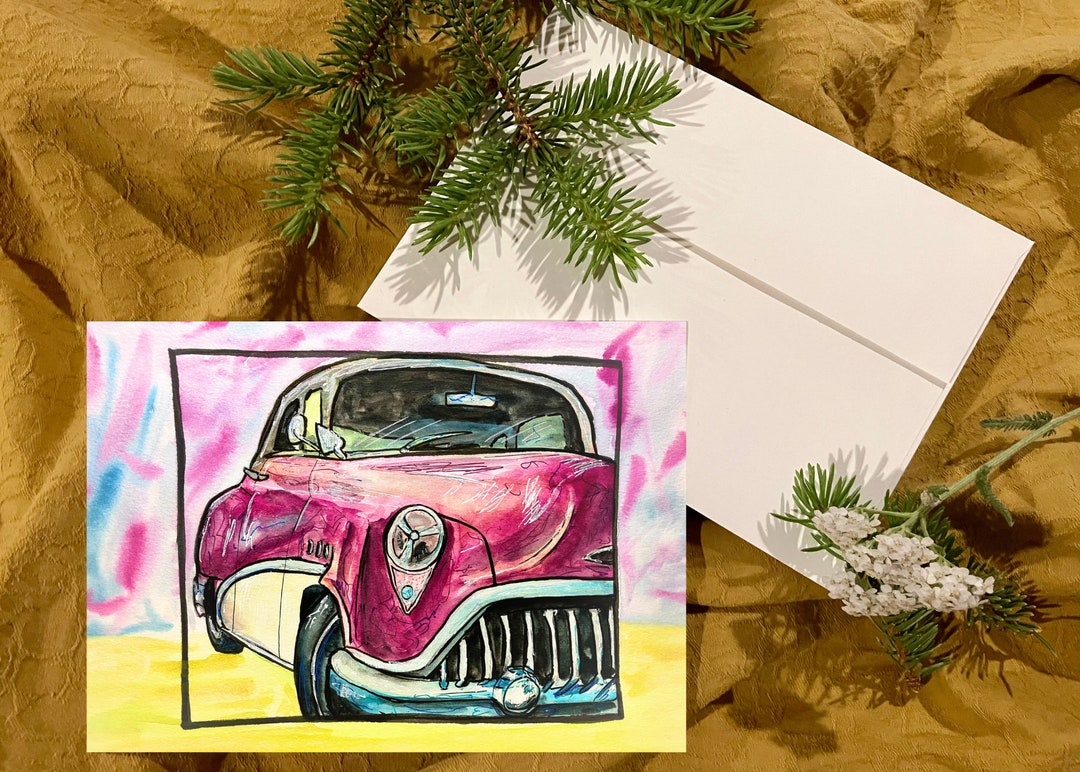 PRINTABLE Watercolor Card, Car Painting, Classic Car, Downloadable ...