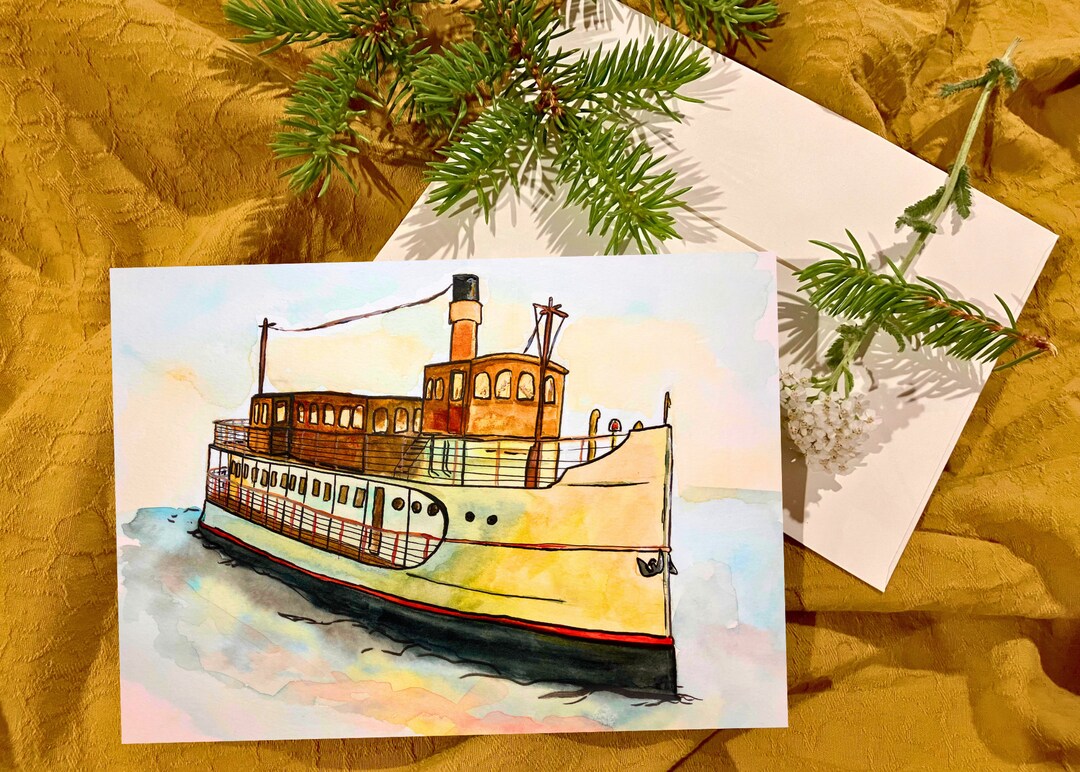 PRINTABLE Watercolor Card, Steam Boat Painting, Classic Boat, Steam ...