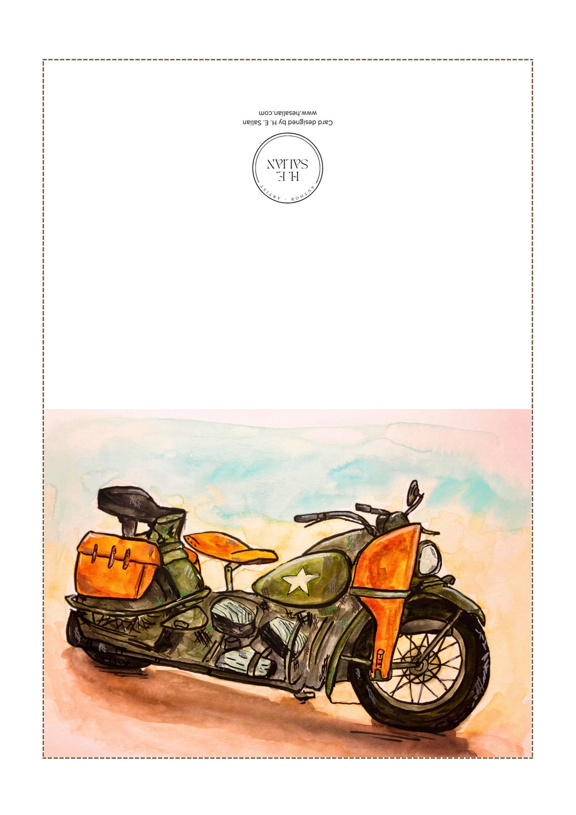 PRINTABLE Watercolor Card, Motorcycle Painting, Classic Motorcycle ...