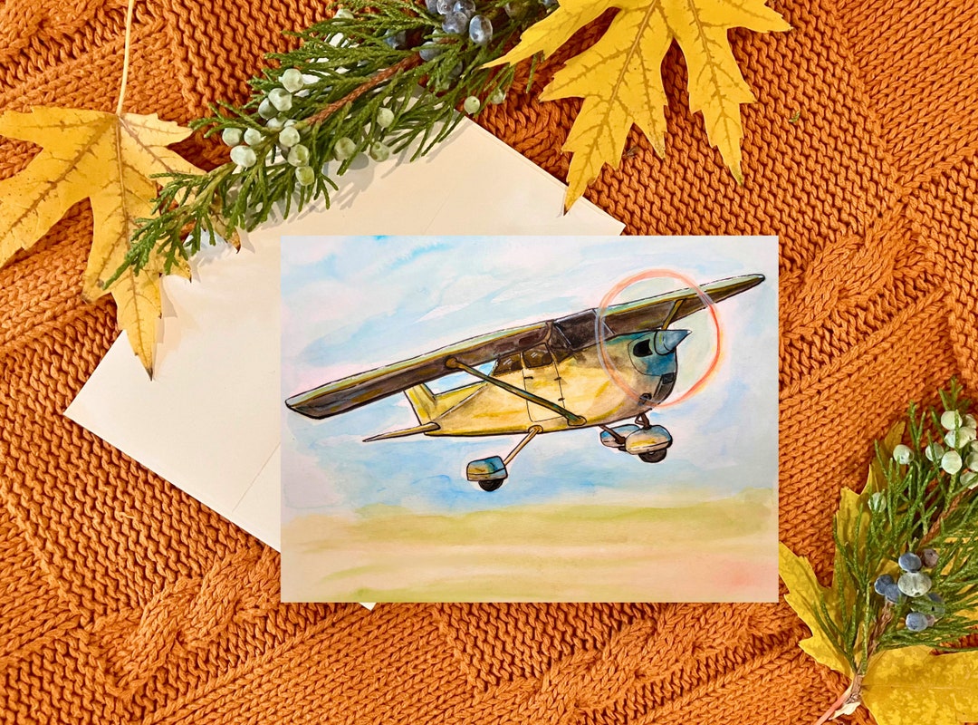 Pack of Watercolor Cards, Vintage Plane, Airplane Card, Cessna Plane ...