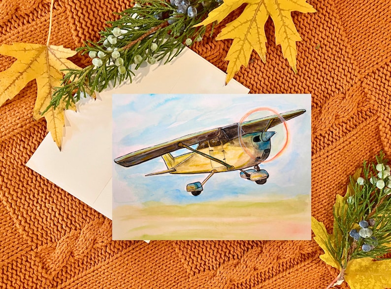 Pack of Watercolor Cards, Vintage Plane, Airplane Card, Cessna Plane ...
