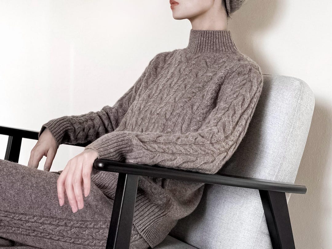 Pure Yak Wool Cable Knit Jumper & Trousers Set, 100% Undyed Yak Wool ...