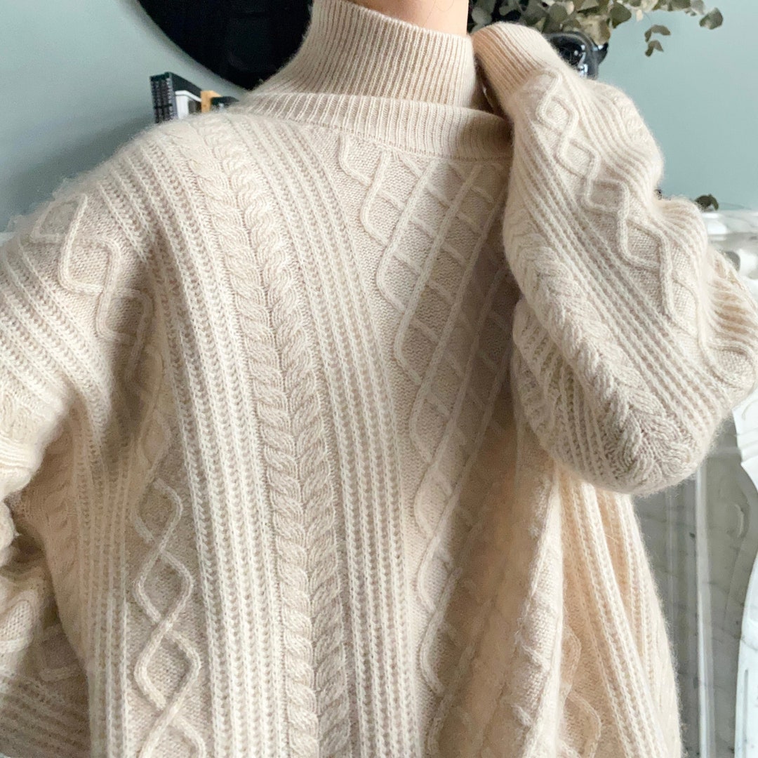 Undyed 100% Cashmere Funnel Neck Aran Knit Sweater Jumper - Etsy