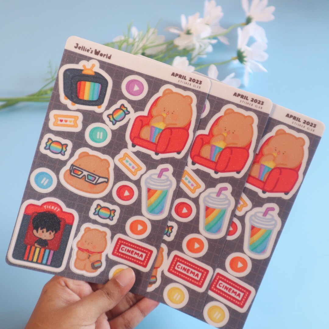 Pride Flag Movie Night Sticker Sheet - LGBT Cute Bear - Waterproof Bujo ...