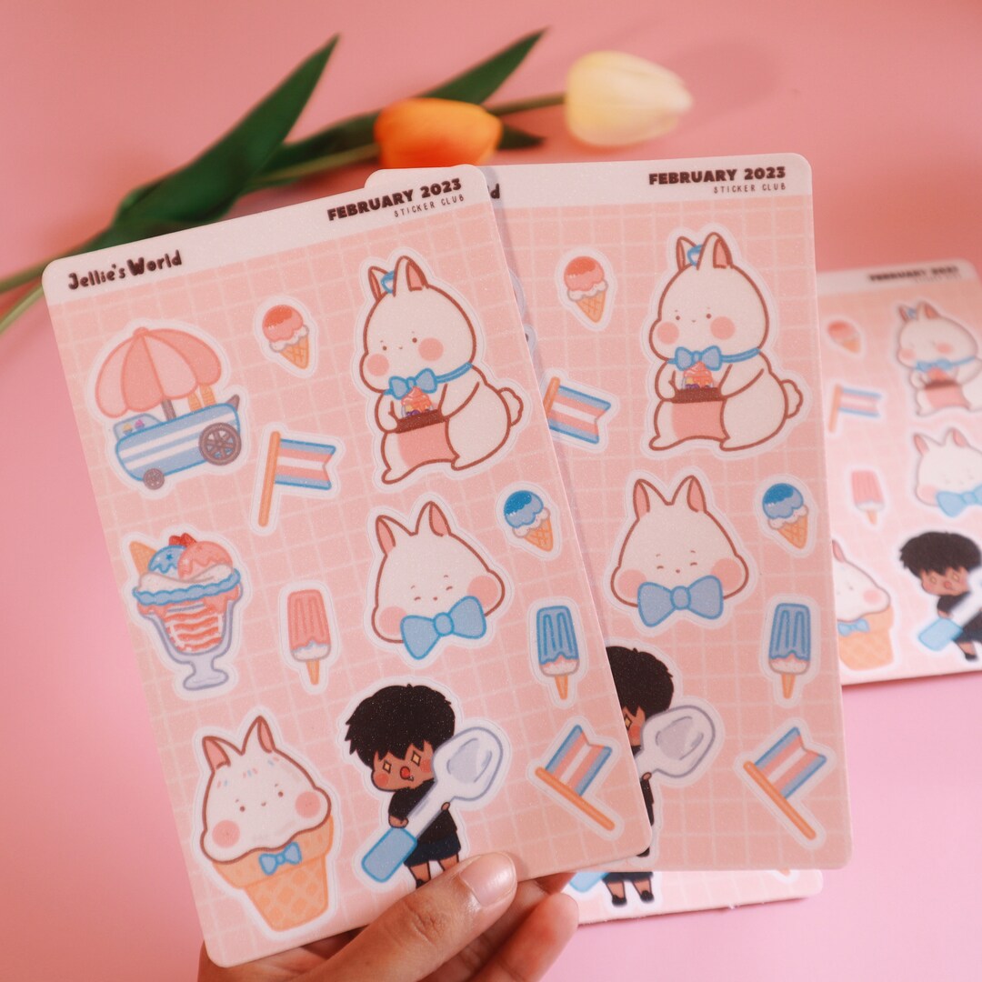 Trans Flag Ice Cream Sticker Sheet-lgbt Cute Bunny Waterproof Bujo ...