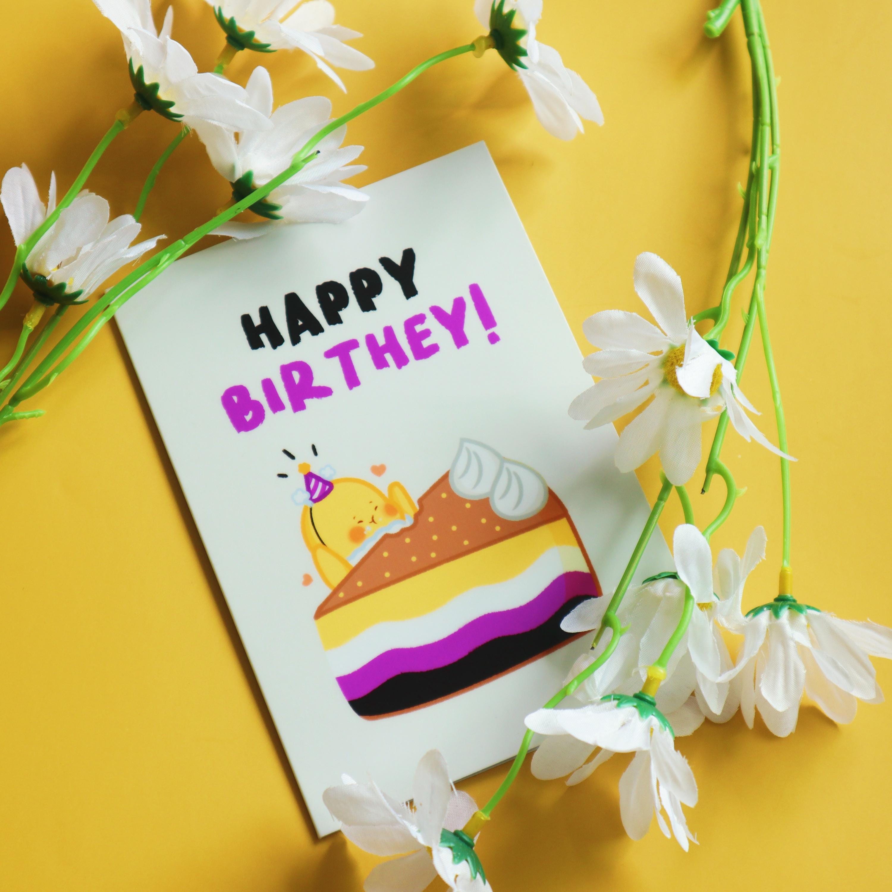 Non-binary Happy Bir-they Card-enby Flag Bennie -cute Queer LGBT ...