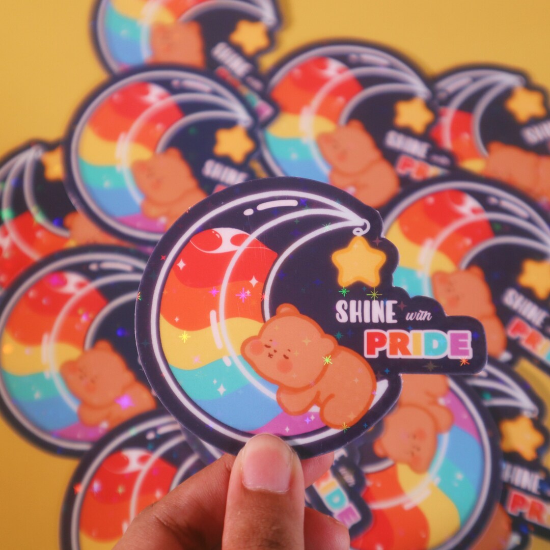 Pride Flag Shine With Pride Sticker-lgbtq+ Moon Kawaii Bear Waterproof ...