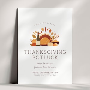 Thanksgiving Potluck Invitation Template, Editable Thanksgiving Potluck ...