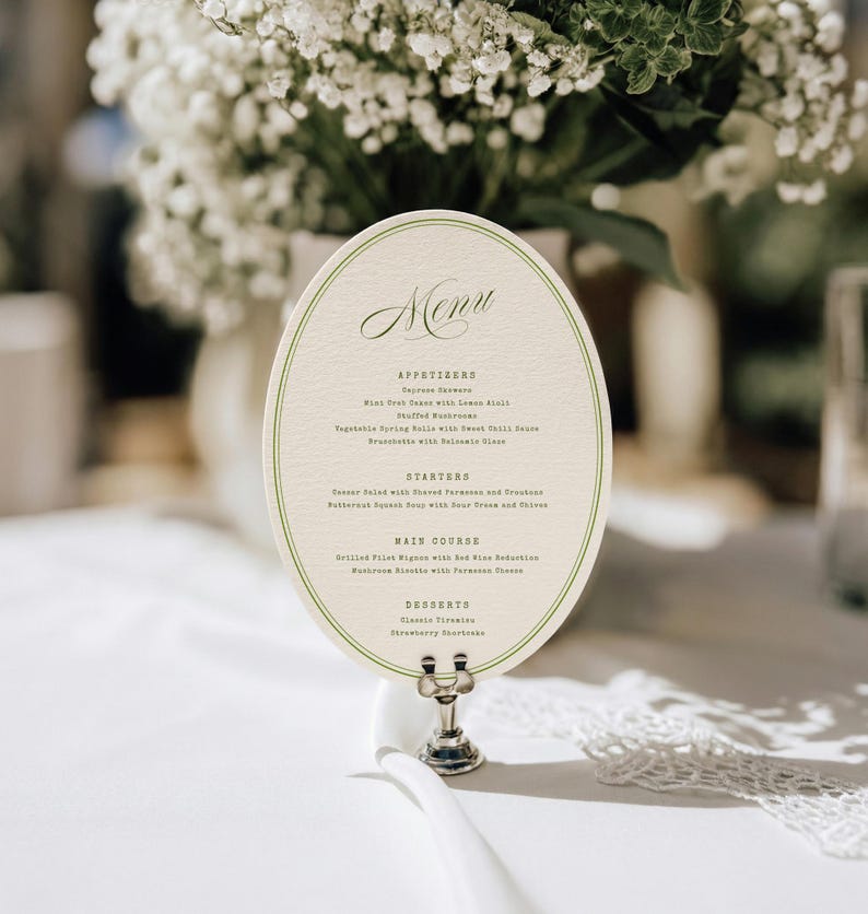 Oval Wedding Menu Template, Modern Vintage Menu, Retro Menu With Name ...