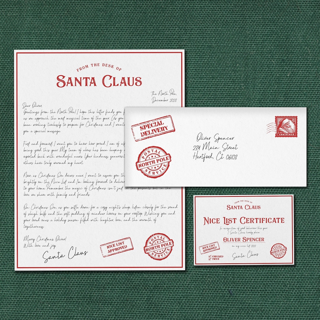 Personalized Letter From Santa Printable, Santa Letter, Certificate ...