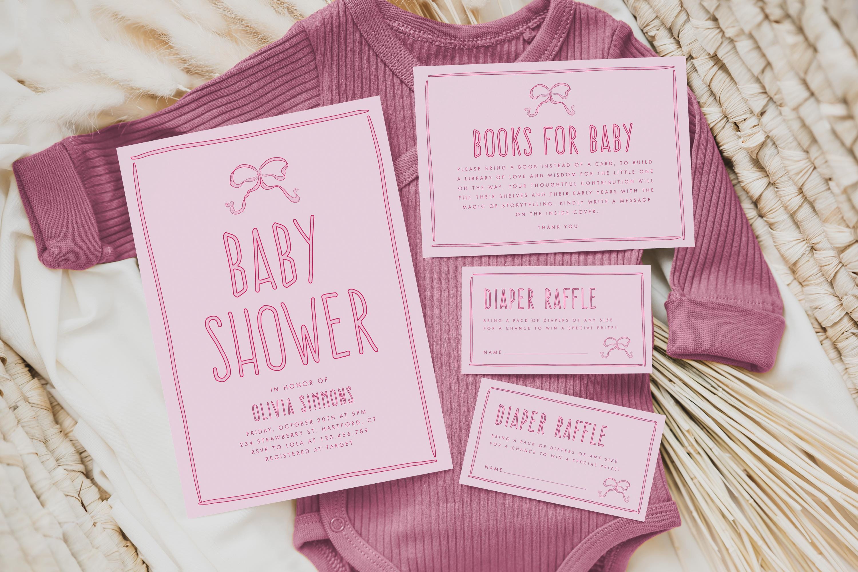 Pink Bow Baby Shower Invitation Template, Handwritten Baby Shower ...
