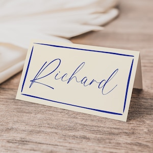 Handwritten Place Card Template, Handwritten Blue Place Card, Editable ...