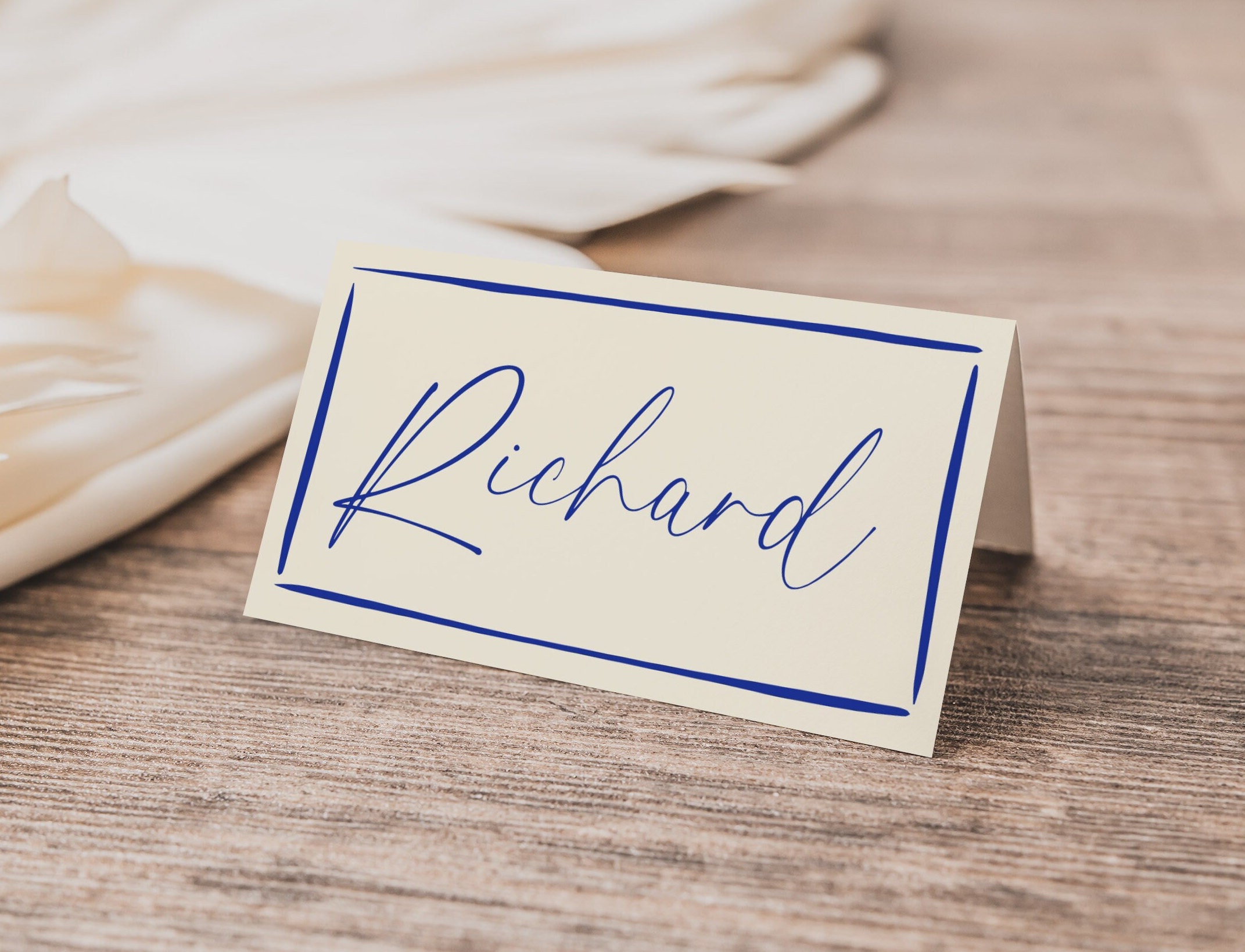 Handwritten Place Card Template, Handwritten Blue Place Card, Editable ...