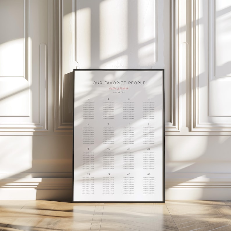 Modern Wedding Seating Chart Template, Minimalist Seating Chart, Simple ...