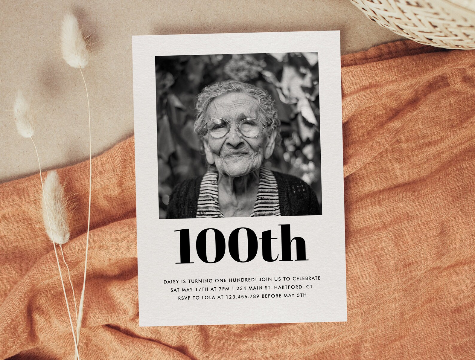 100th Birthday Invitation Template, Editable 100th Birthday Digital ...