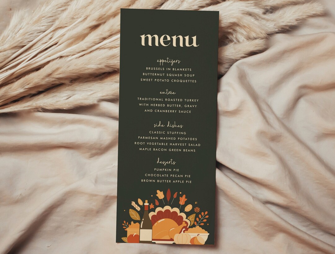 Thanksgiving Dinner Menu Template Editable Thanksgiving Menu - Etsy