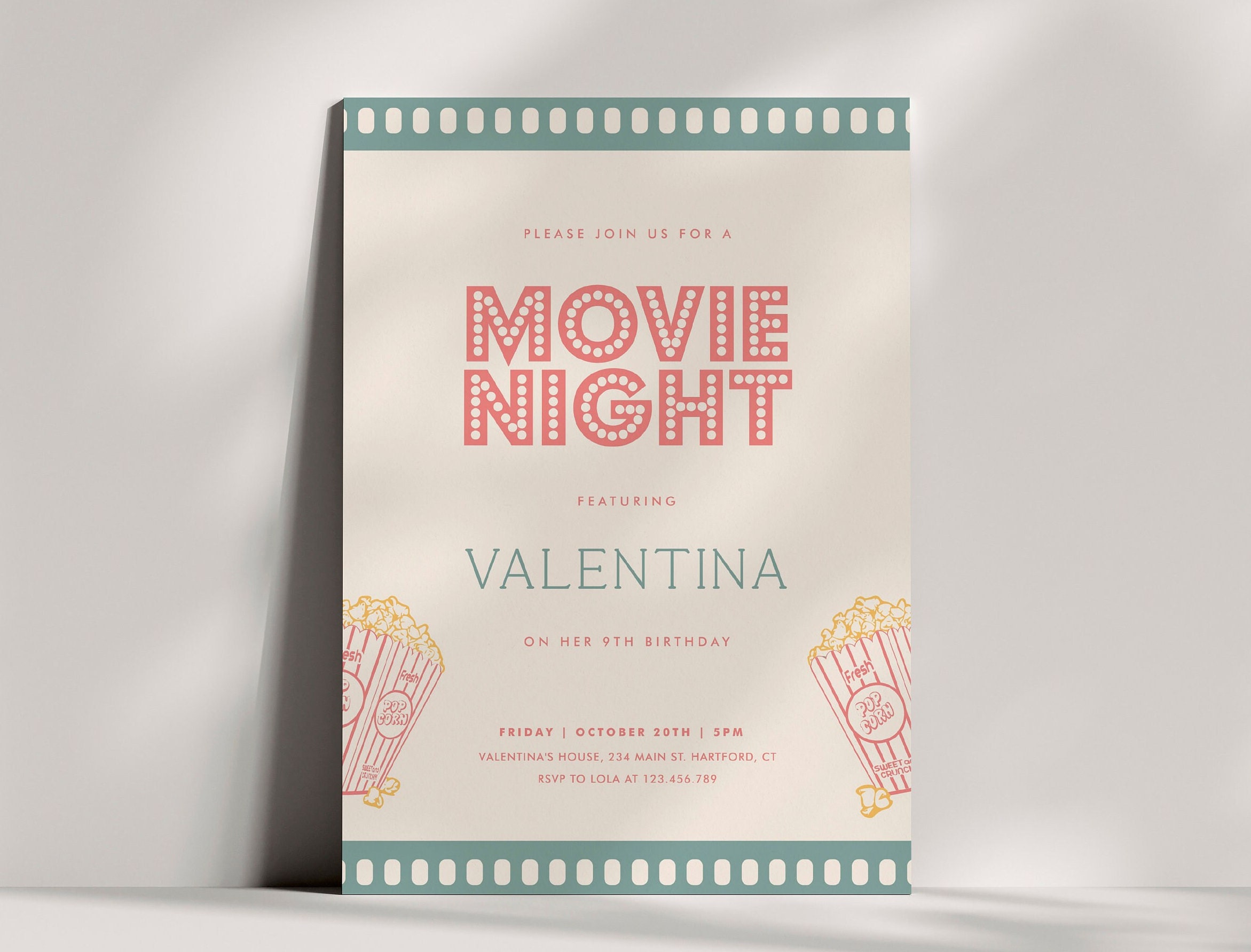 Movie Birthday Party Invitation, Editable Movie Night Invite, Movie ...
