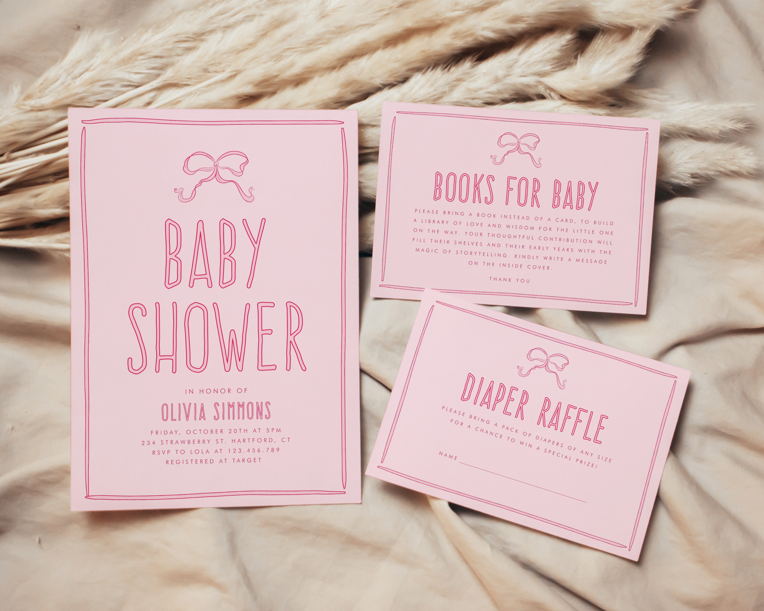 Pink Bow Baby Shower Invitation Template, Handwritten Baby Shower ...