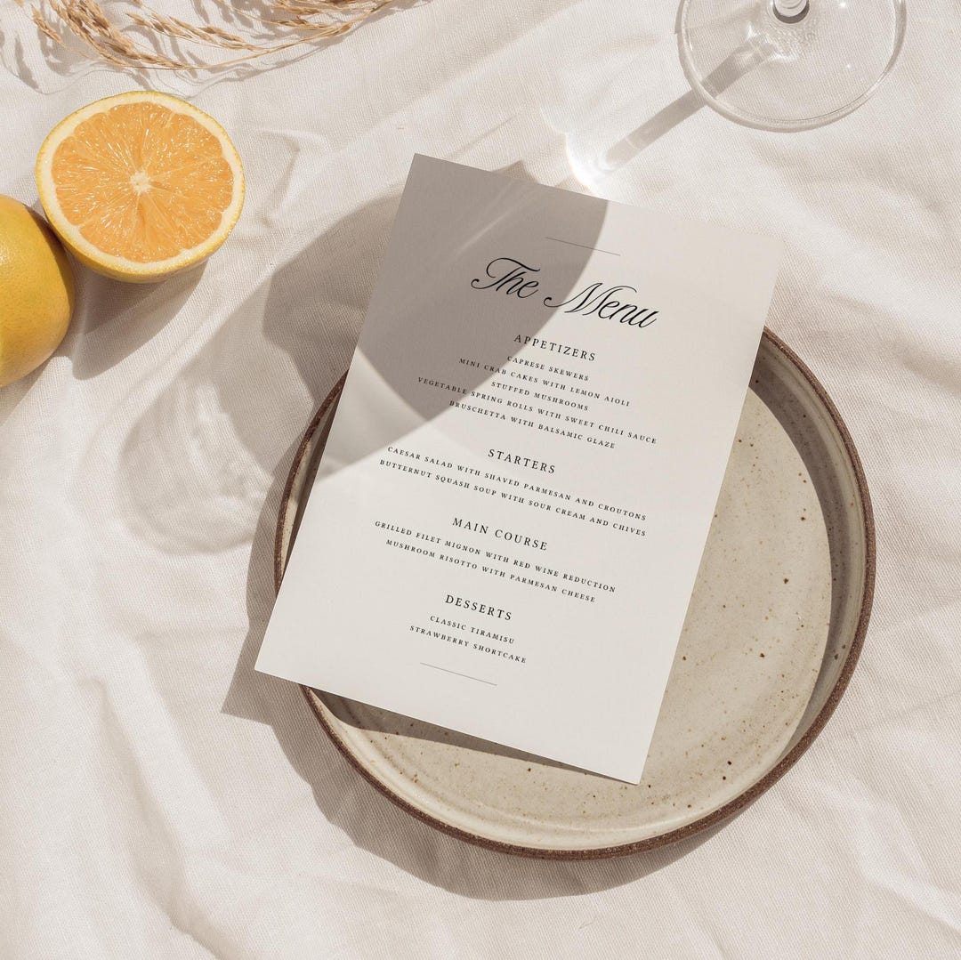 Retro Wedding Menu Template, Modern Wedding Menu, Simple Wedding Menu ...