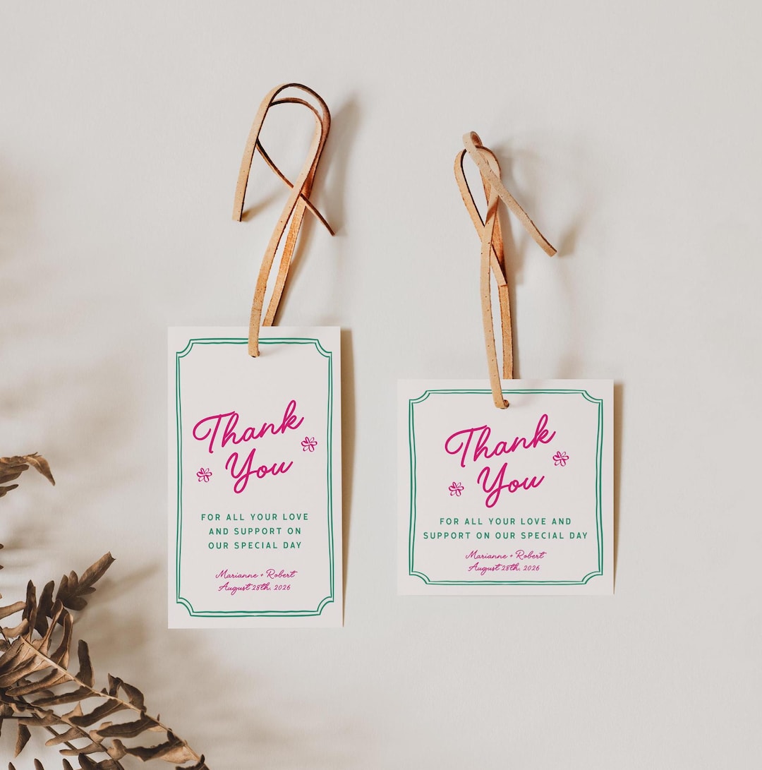 Modern Wedding Thank You Tag Template, Handwritten Wedding Favor Tag ...