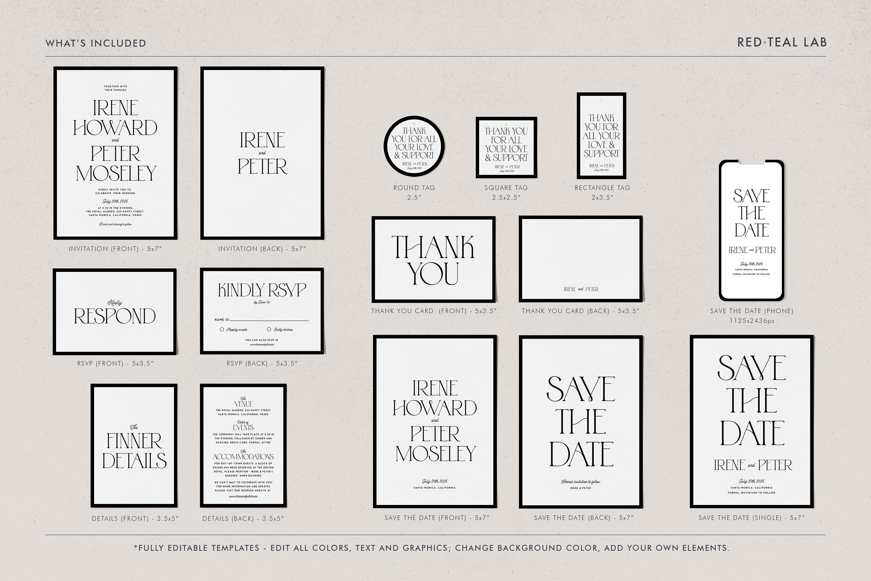 Retro Wedding Invitation Bundle Template, Black&white Wedding Bundle ...