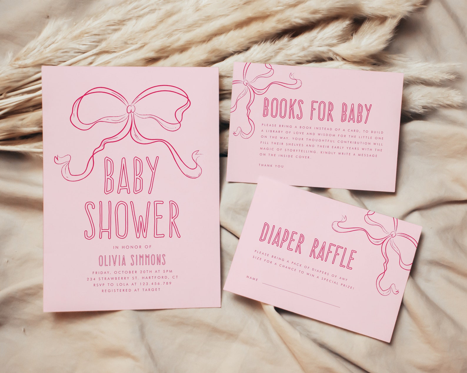 Pink Bow Diaper Raffle Card Template, Baby Shower Printable Card, Hand ...