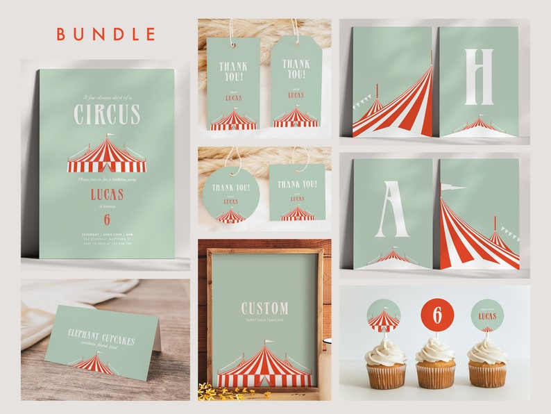 Circus Birthday Party Bundle, Circus Party Decorations Pack, Editable ...