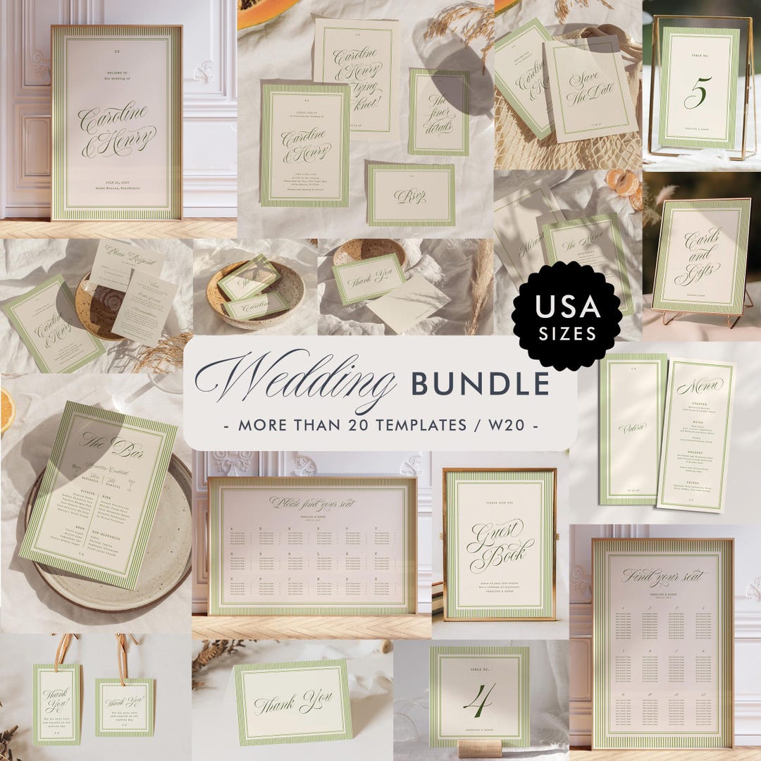 Retro Wedding Invitation Bundle Template, Modern Vintage Wedding Bundle ...