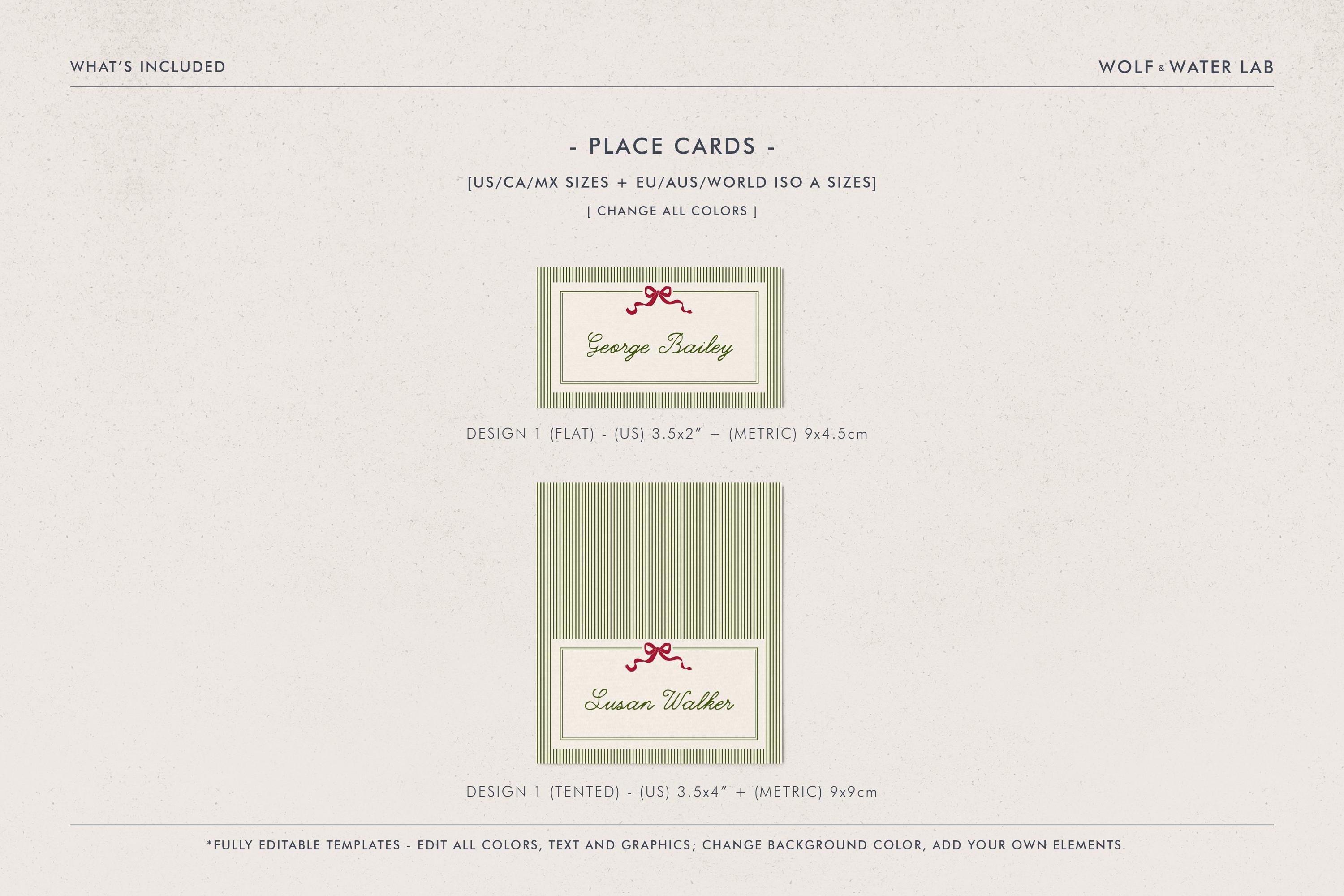 Retro Christmas Place Card Template, Modern Vintage Christmas Name Card ...