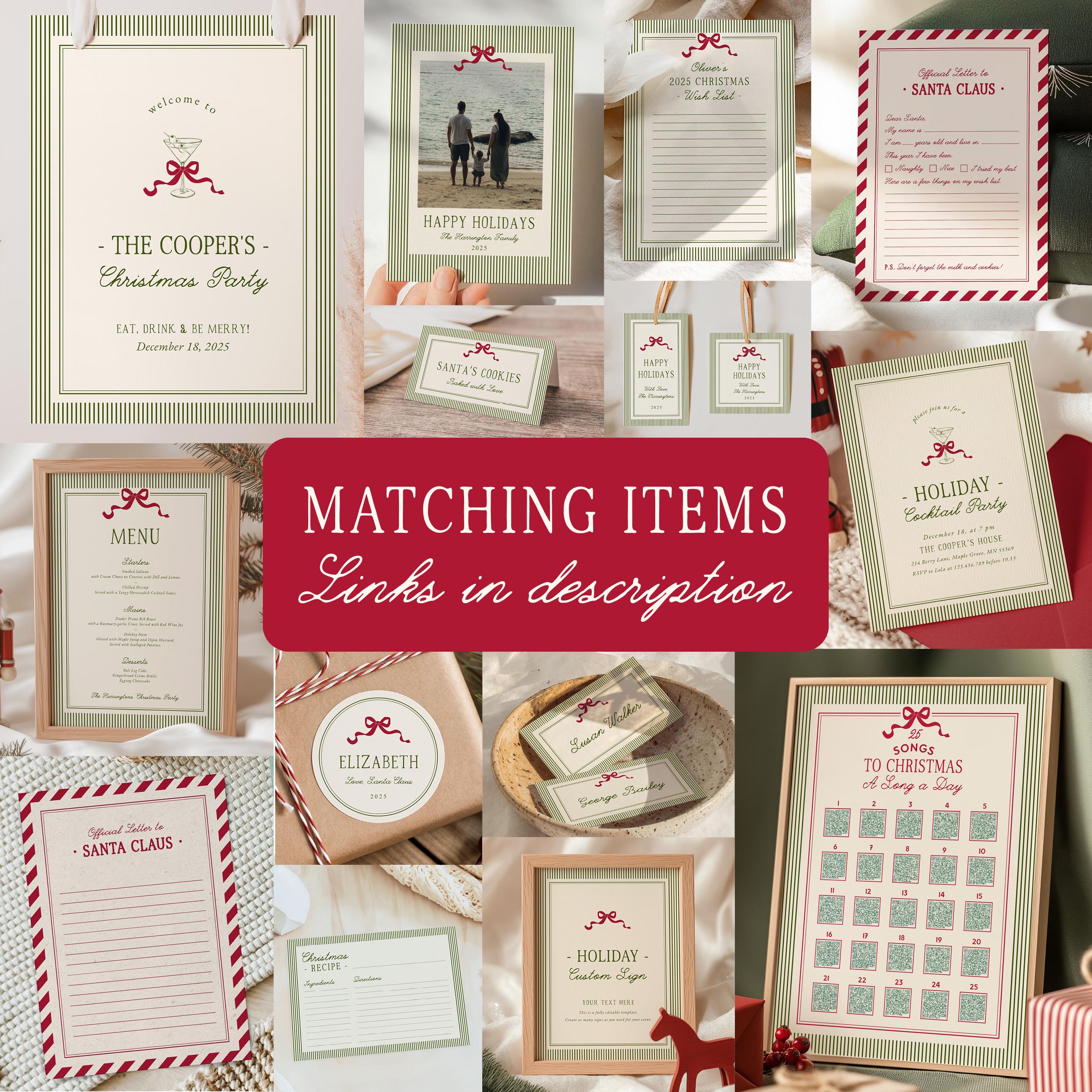 Retro Christmas Place Card Template, Modern Vintage Christmas Name Card ...
