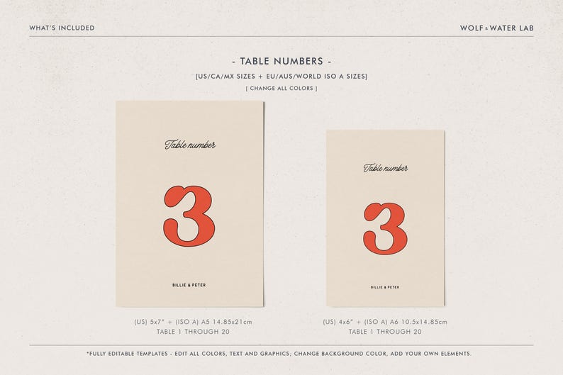 Modern Wedding Table Number Template, Retro Table Number, Colorful ...