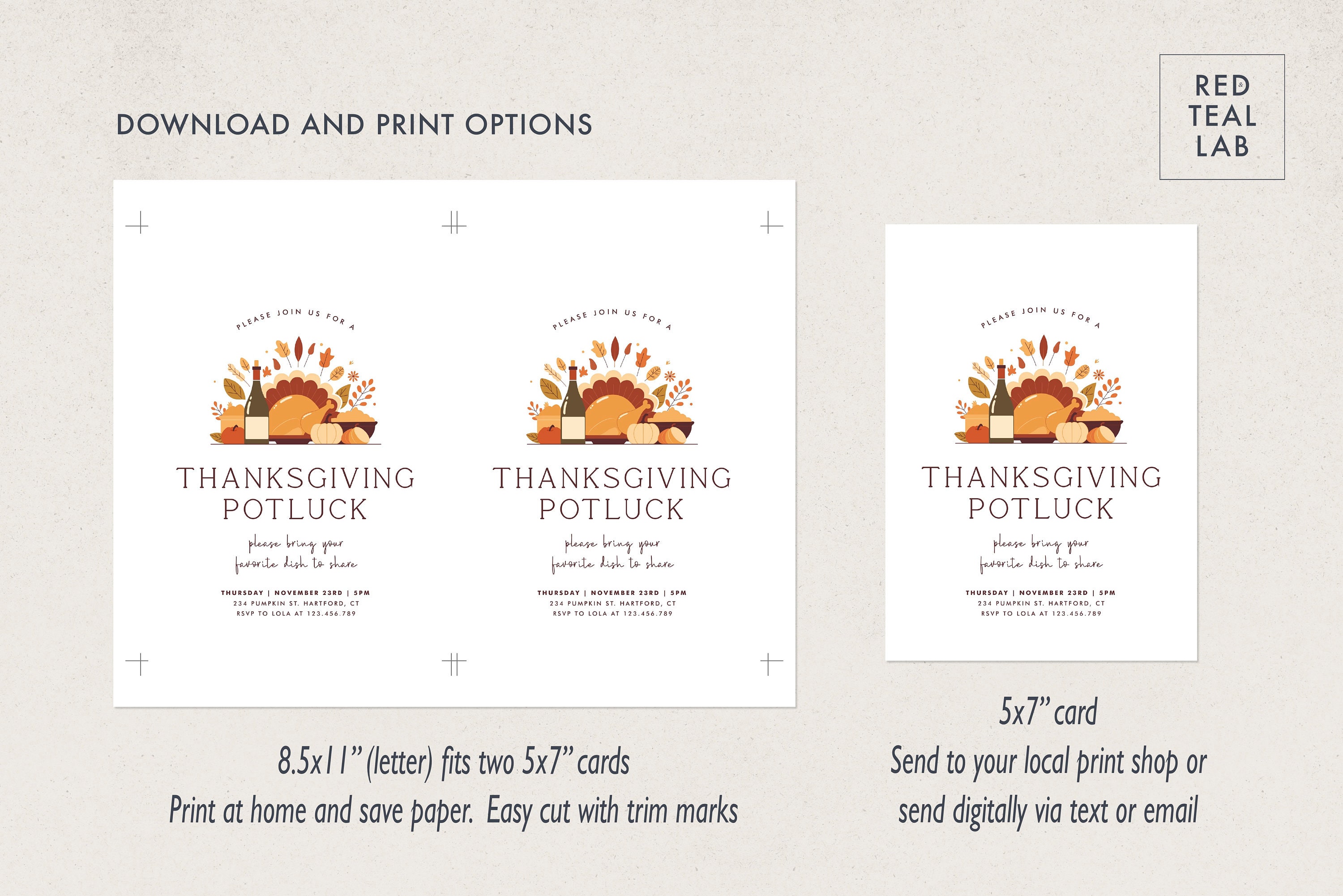 Thanksgiving Potluck Invitation Template, Editable Thanksgiving Potluck ...