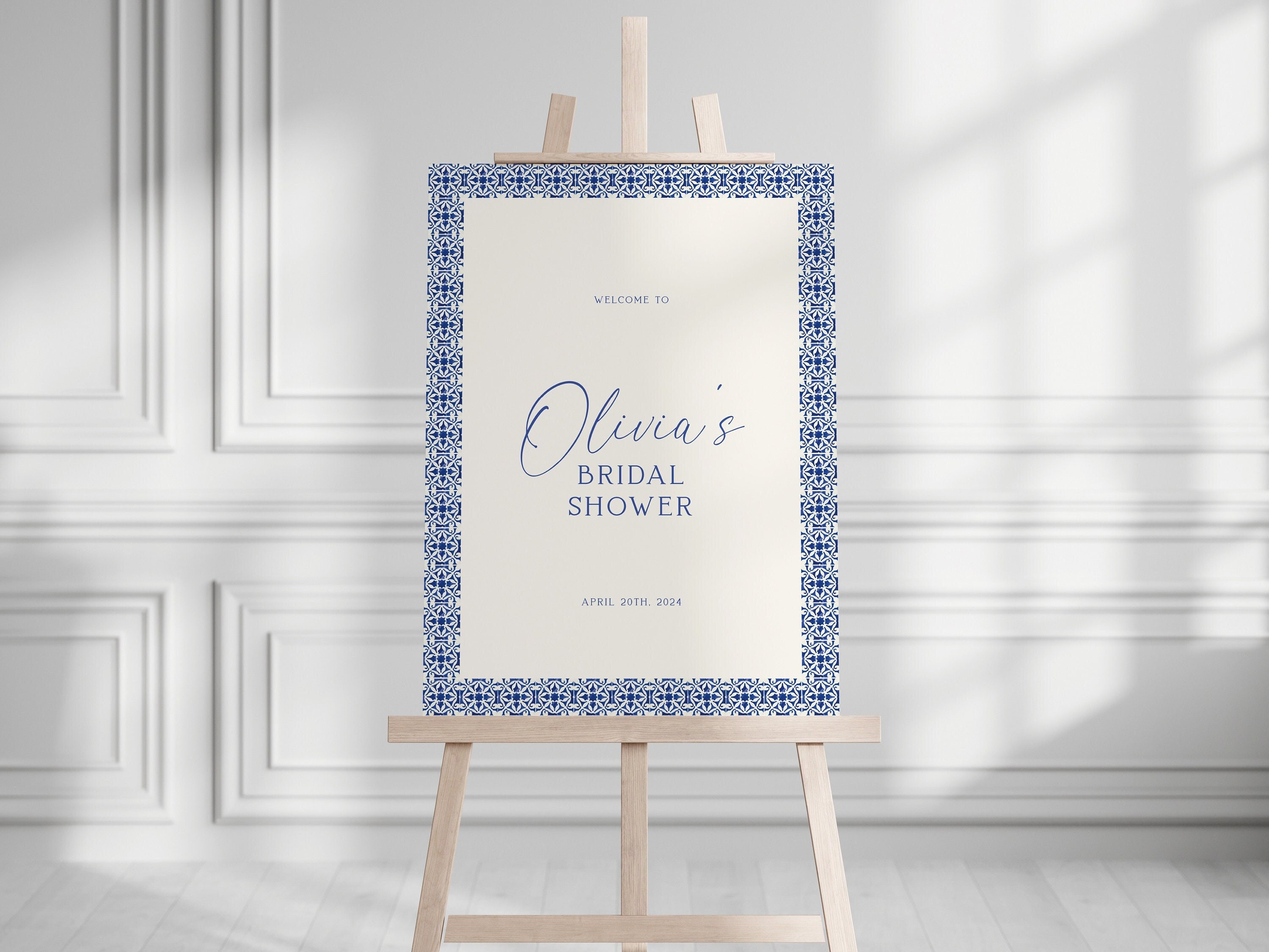 Mediterranean Bridal Shower Welcome Sign, Editable Blue Tile Welcome ...