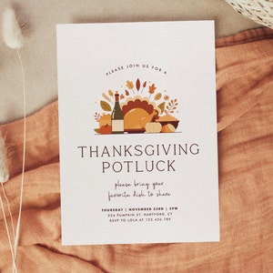 Thanksgiving Potluck Invitation Template, Editable Thanksgiving Potluck ...