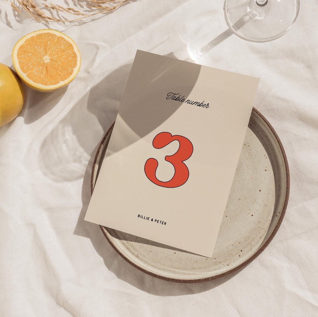 Modern Wedding Table Number Template, Retro Table Number, Colorful ...