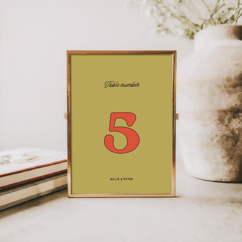 Modern Wedding Table Number Template, Retro Table Number, Colorful ...