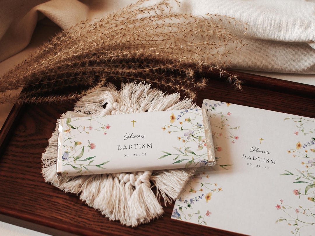 Baptism Chocolate Bar Wrapper Template, Wildflower Baptism Candy Bar ...