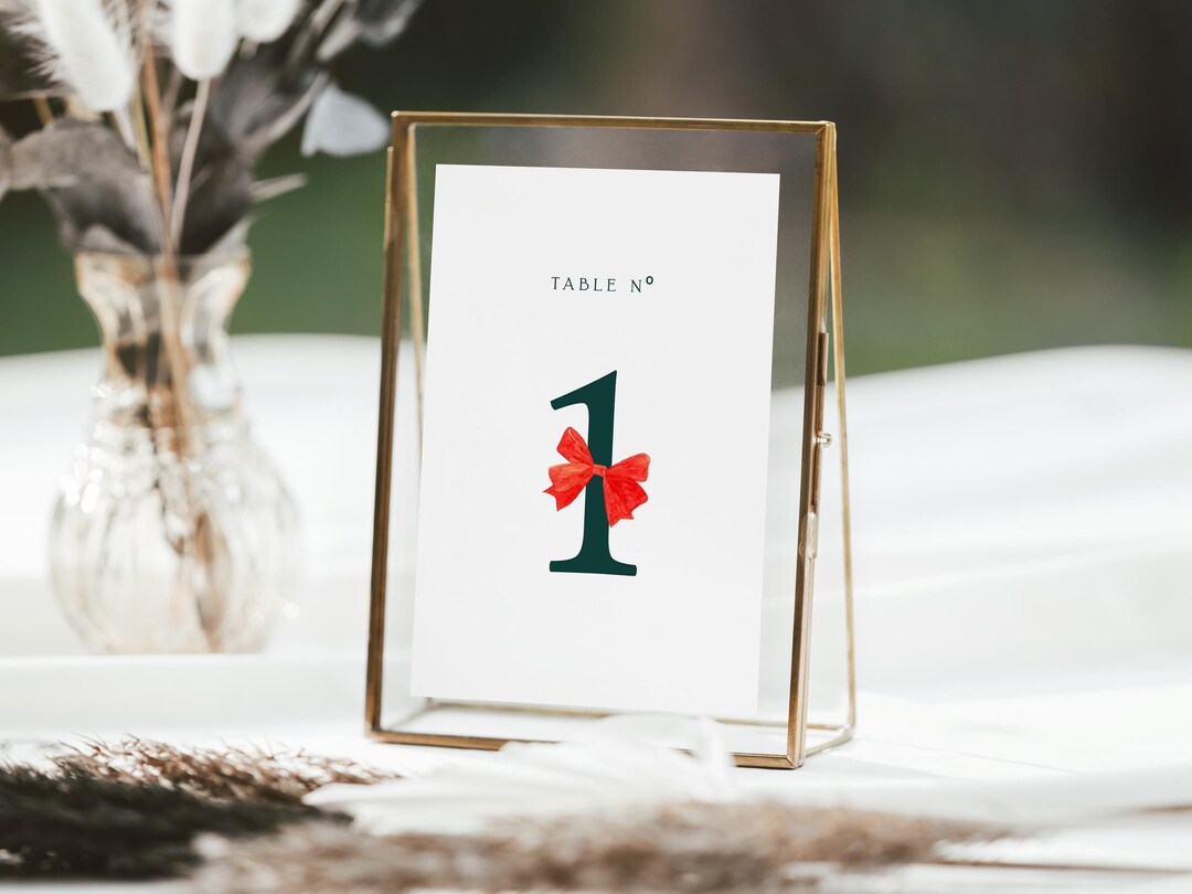 Coquette Christmas Table Number Template, Christmas Dinner, Red Bow ...