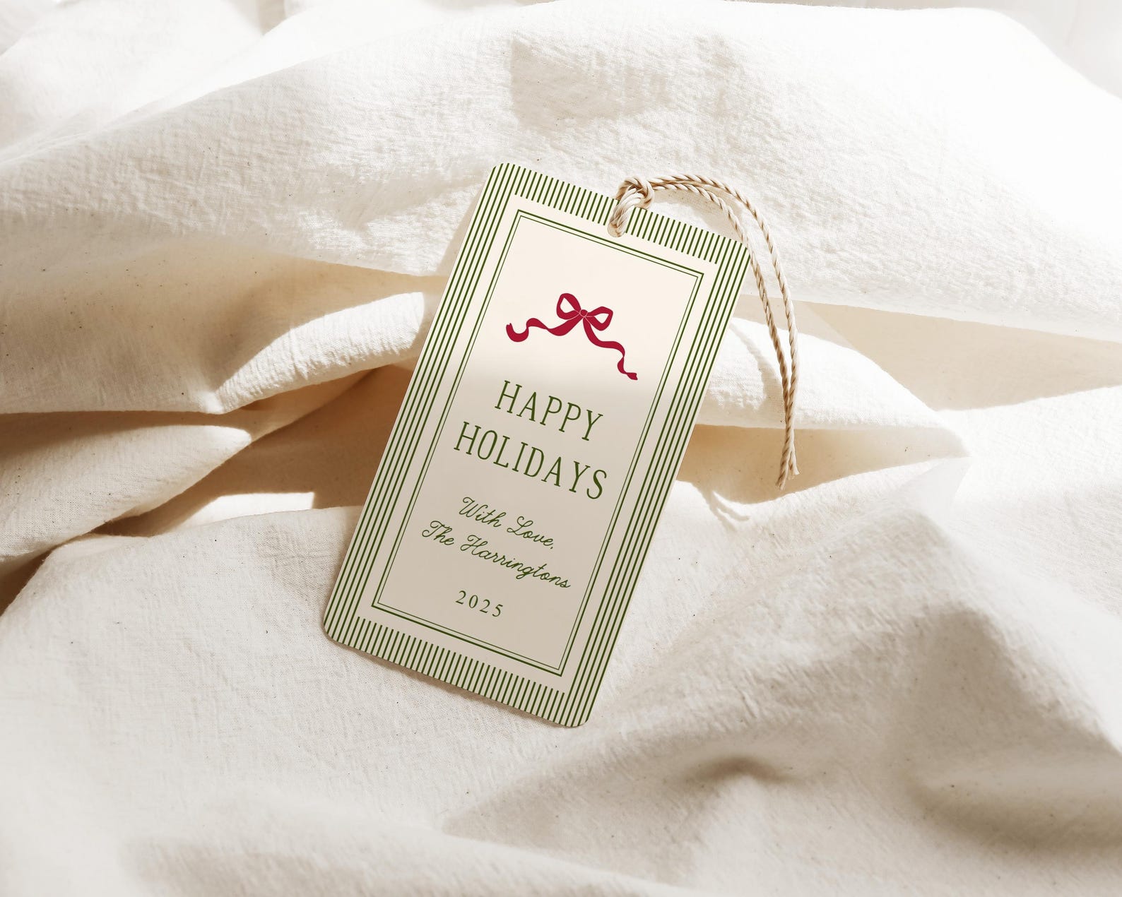 Coquette Christmas Gift Tag Template, Modern Retro Christmas Favor Tag ...