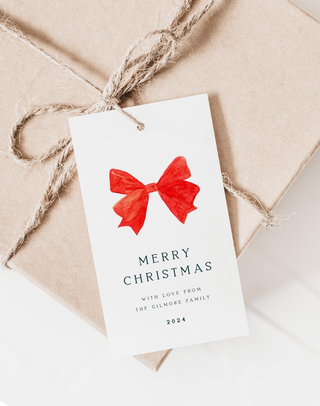Coquette Christmas Gift Tag Template, Minimalist Christmas Favor Tag ...