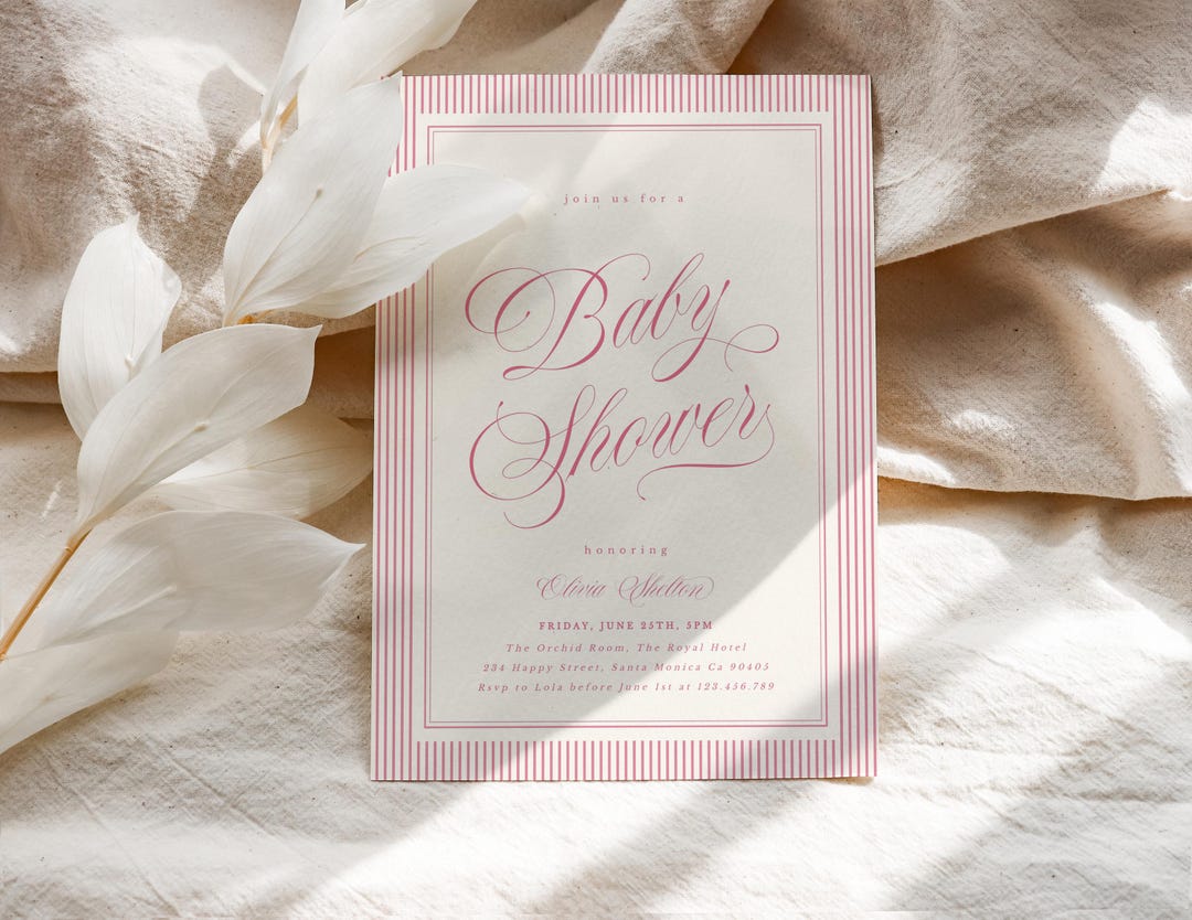 Retro Pink Baby Shower Invitation Template, Chic Baby Shower Invitation ...