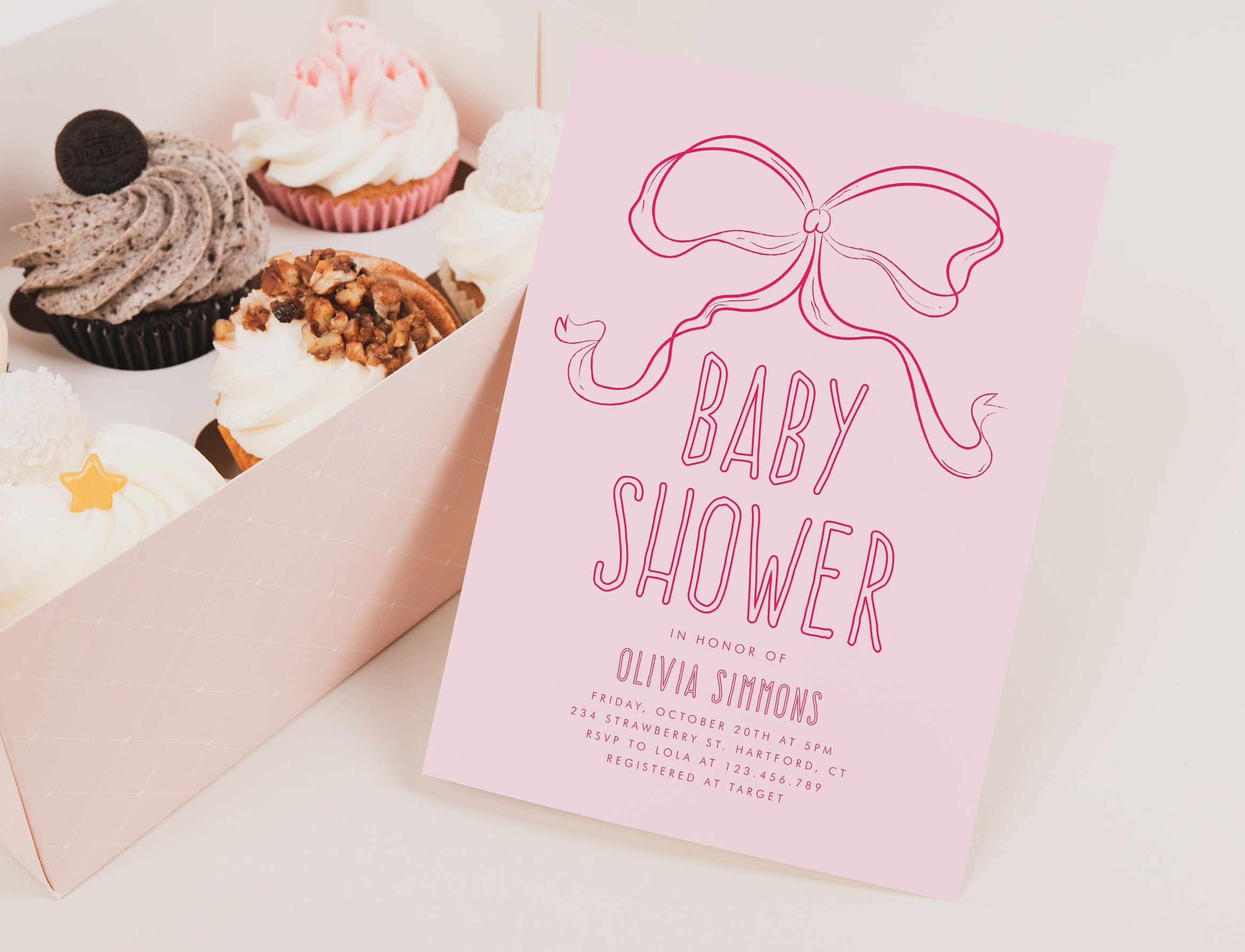 Pink Bow Baby Shower Invitation Template, Handwritten Baby Shower ...