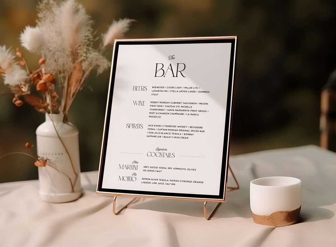 Retro Wedding Bar Menu Template, Elegant Wedding Bar Menu Sign ...