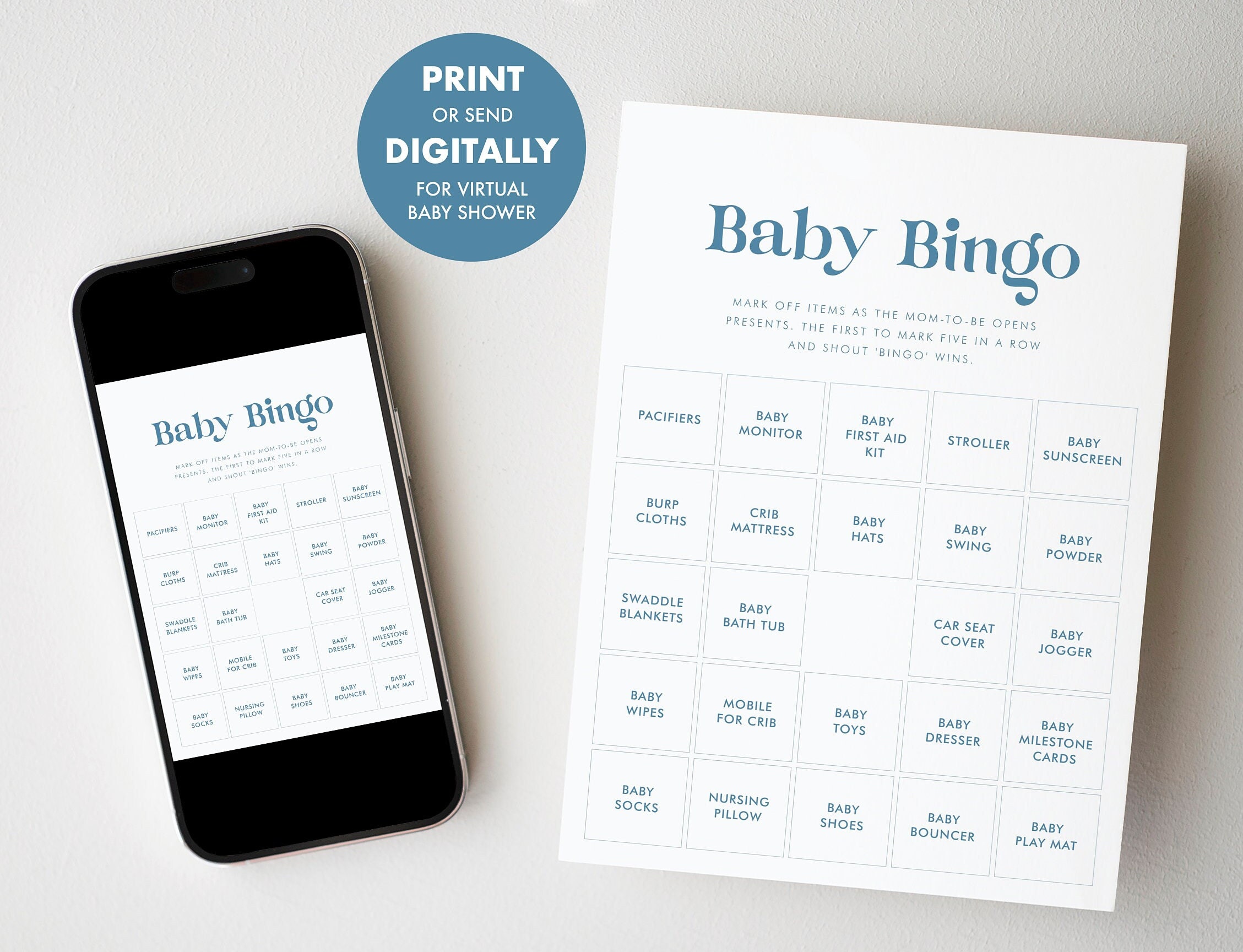 Babyshower Bingo Cards Blue, 30 Editable Baby Shower Bingo Cards, Baby ...