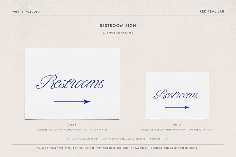 Restroom Arrow Sign Template, Wedding Restroom Sign Minimalist ...