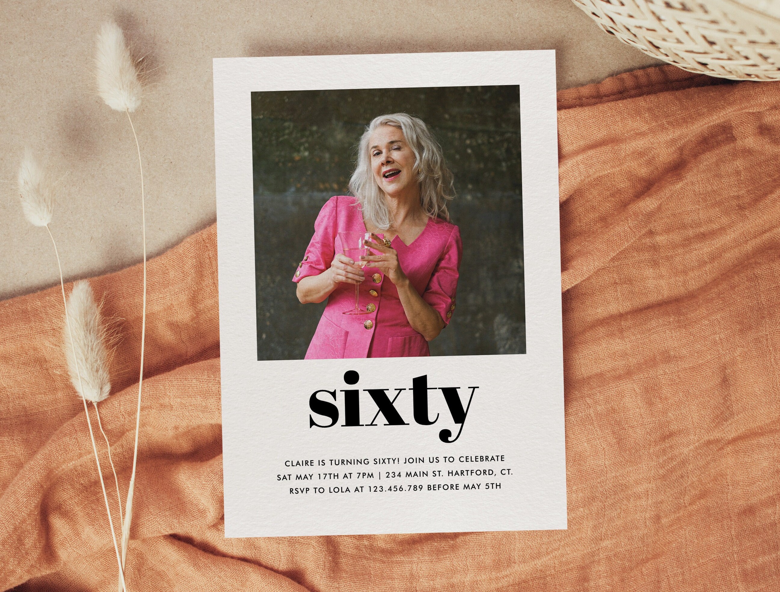 60th Birthday Photo Invitation Template, Editable 60th Birthday Digital ...