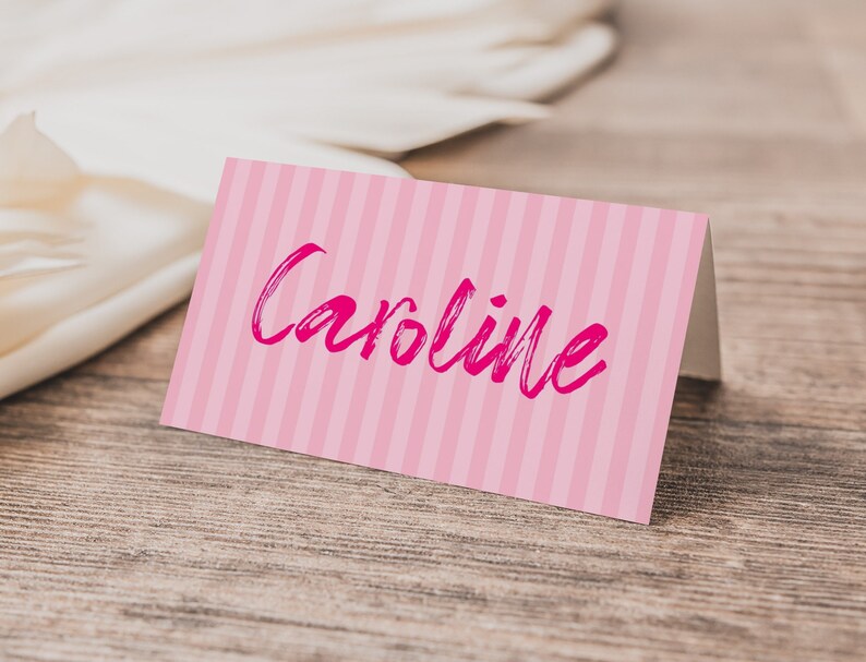 Hot Pink Place Card Template, Handwritten Place Card, Editable ...