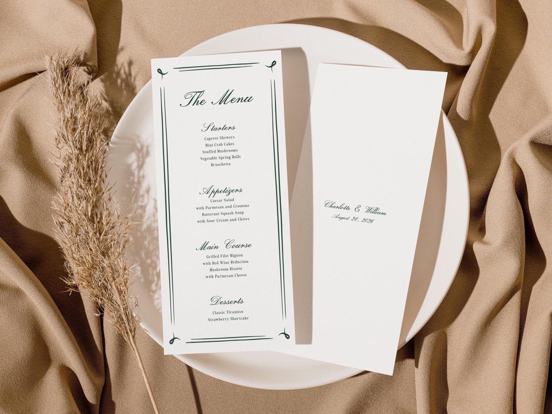 Handwritten Wedding Menu Template, Elegant Menu Vintage Inspired, Hand ...