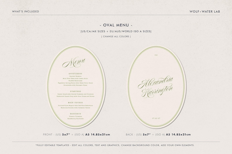 Oval Wedding Menu Template, Modern Vintage Menu, Retro Menu With Name ...